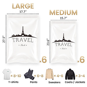 TAILI 12 Pack Travel Compression Bags, Clear Roll Up Space Saver Bags (6 Large, 6 Medium), No Vacuum Needed Reusable Packing Bags for Luggage, Suitcase, Backpack, Travel Essentials