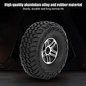 RC Car Wheel, Aluminium Alloy High Accuracy Wear Resistant Simulation Look RC Wheel Hubs Tire Convenient for 1/10 Remote Control Model(B Black)
