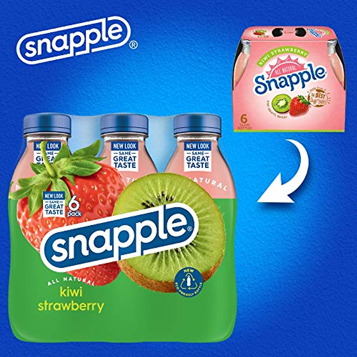 Snapple Kiwi Strawberry, 16 fl oz recycled plastic bottle, 6 pack