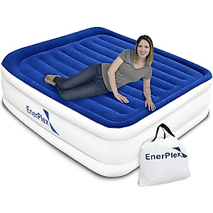 EnerPlex Twin Air Mattress with Built in Pump - 15" Luxury Size Self-Inflating Blow Up Mattress with Neck Support - Inflatable Air Bed for Portable Travel & Home Use (Blue/White)