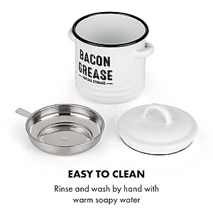 Granrosi Bacon Grease Container with Strainer & Ceramic Butter Dish with Lid for Countertop, Grease Can, Butter Keeper, Premium Breakfast Canister Set for Kitchen in Farmhouse Style in Classic White