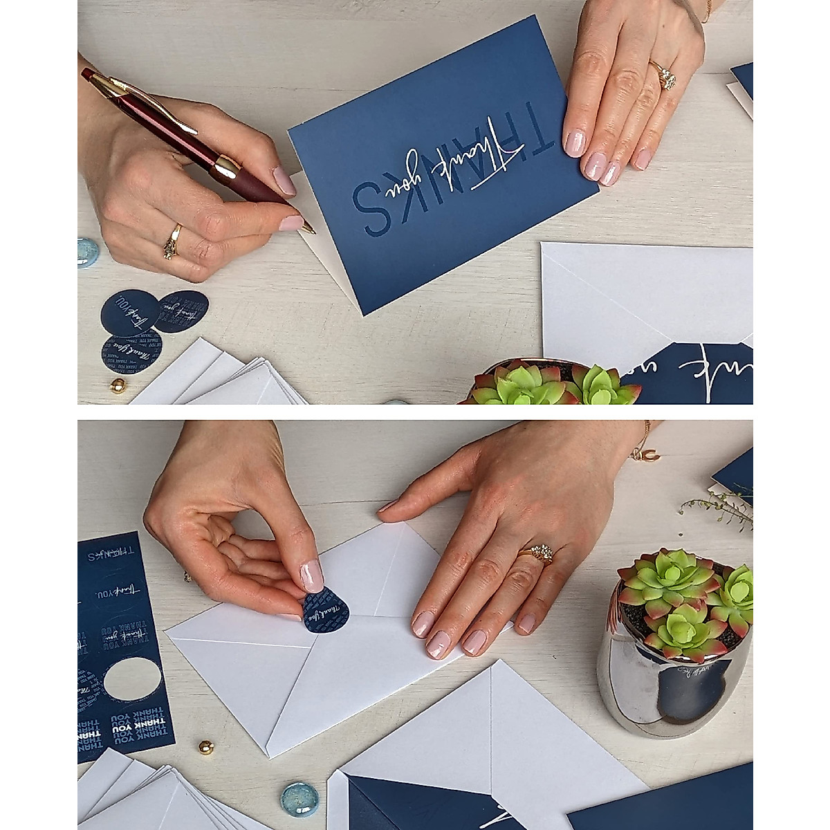 100 Thank You Cards with Envelopes and Stickers - 4 Unique Navy Blue Designs Bulk Blank Notes Luxury UV Printing for Business, Formal and All Occasions 4x6 Inch Blank Inside