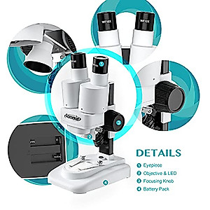 Aomekie® Microscope for Kids Students 20X 40X with 10Pcs Slides Insect Specimen Stereo Microscope for Kids with WF eyepieces LED Light Source Portable Stereoscope
