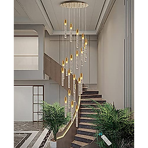 Flashing God H-11.5feet Staircase Crystal Chandeliers Modern 20-Lights Foyer Entrway Long Pendant Chandeliers High Ceiling Crystal Chandeliers with LED Dimmable 3000-6000K Lighting Fixture