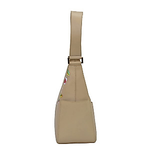 Anuschka Women's Hand Painted Genuine Vegetable Tanned Leather Hobo - Flower Garden Almond