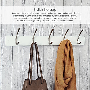 MELANNCO Wall Mounted Coat Rack for Entry Way, Bathroom, Bedroom, Laundry Room, Closet, Office, Garage, Each Hook Supports 7lbs, 5 Hook, White