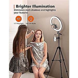 12" Ring Light, Selfie Ring Light with 3 Color Modes, Adjustable Brightness, Extendable Tripod Stand, 2 Phone Holders, Bluetooth Remote Shutter for Photography/Makeup/Vlogs/Live Stream/YouTube…