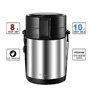TTrpuon 82oz Thermos For Hot Food container 8 Hours, 3 Tier Wide Mouth Insulated Food Container, luncheaze lunch box for Work Office Outdoors Picnic (Stainless steel)