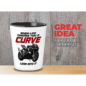 Bubble Hugs Rider Shot Glass 1.5oz - When ife Throws You A Curve - Bicycle Mountain Bike Activities Rider Outdoor Pedal Dirt Race Uphill Travelers