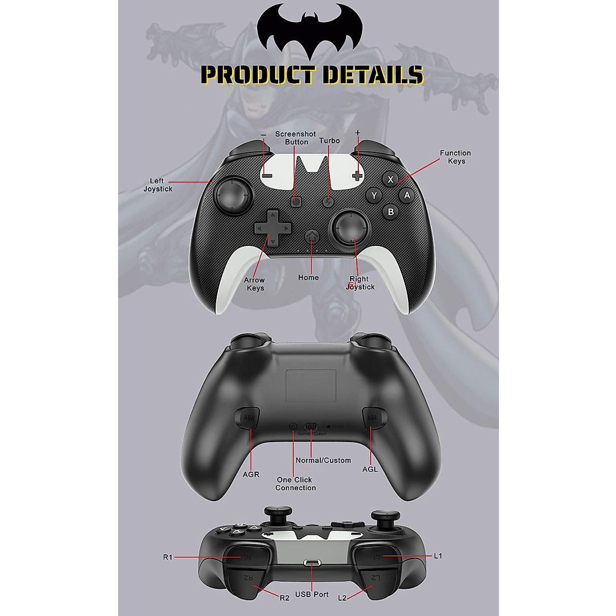 arVin Bluetooth Controller for iPhone/iPad/iOS/Android/Tablet/Switch Controller, Wireless Gaming Gamepad for iPhone14/13/12/11, Samsung Galaxy S22/S21/S20 Ultra with Phone Holder, Back Button, Turbo