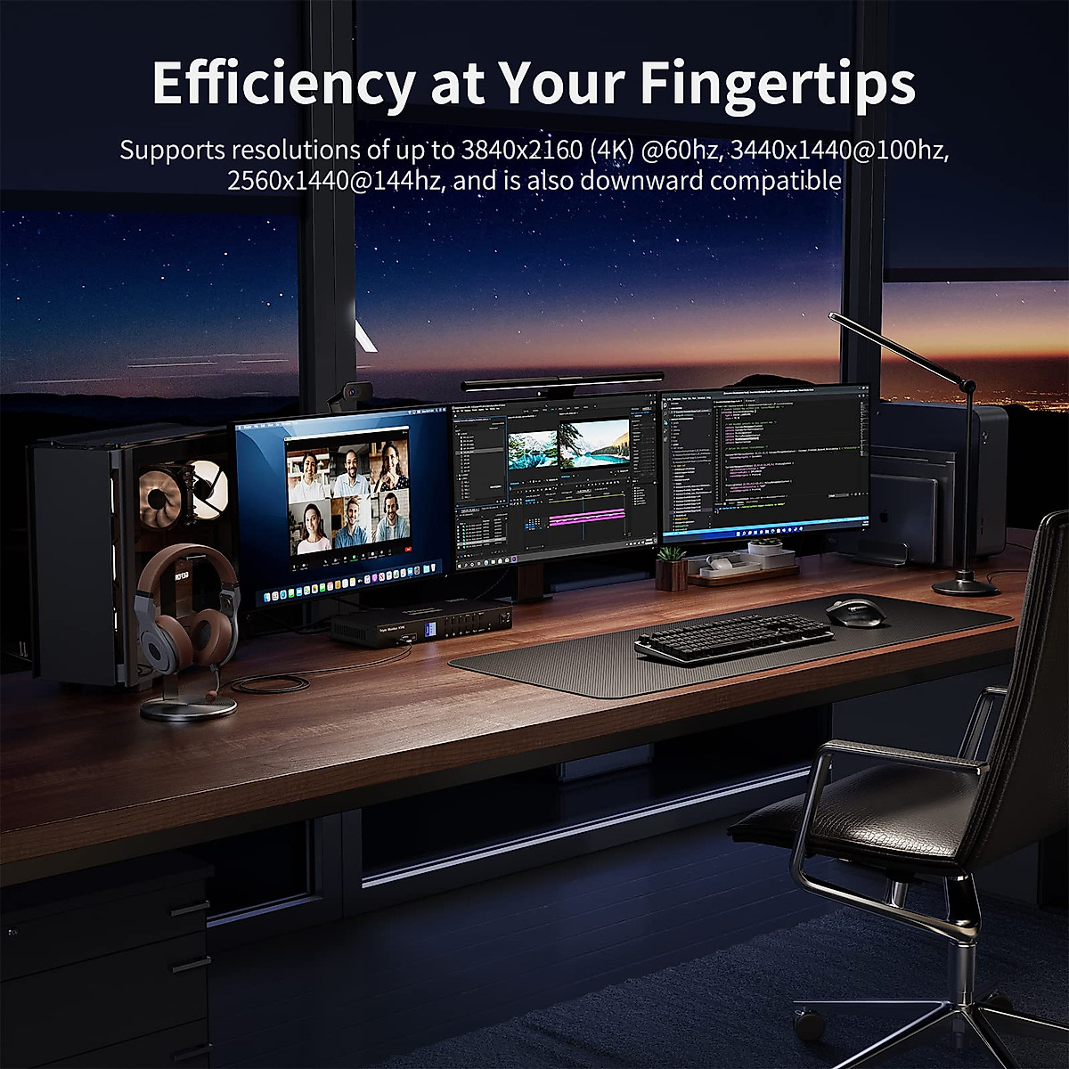 TESmart USB 3.0 HDMI KVM Switch 3 Monitors 4 Computers 4K@60Hz, Headset, Audio&Microphone, EDID emulators, Hotkey Switch, Wired Network, Rack-Ears, 4 Port Triple Monitor KVM Switch with All Cables