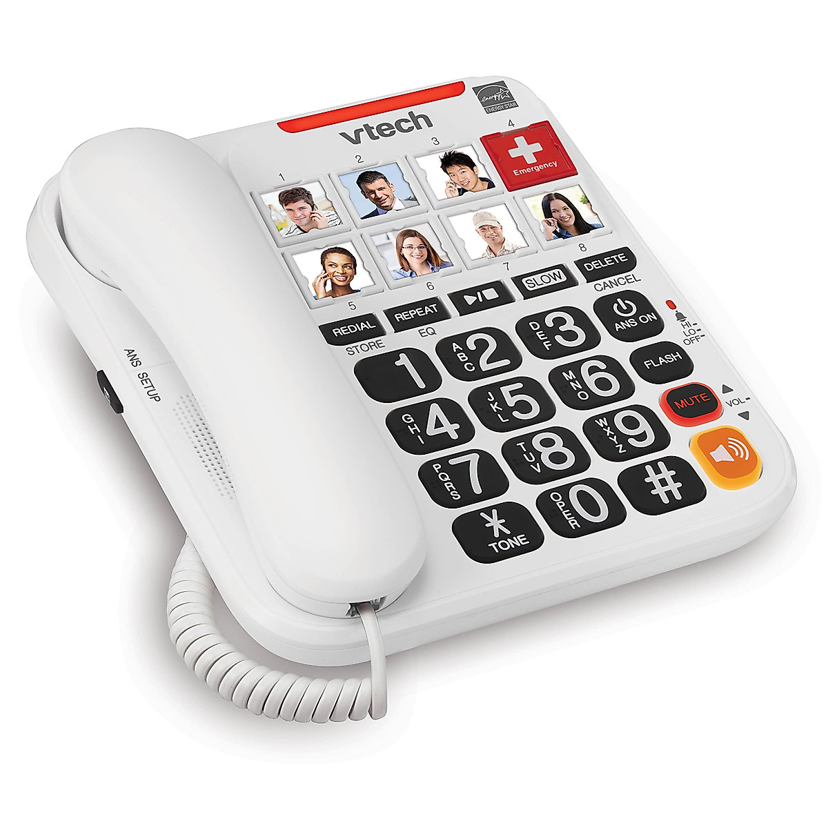 VTECH SN1127 Amplified Corded Answering System. 8 Photo Speed Dial, 90dB Ringer Volume, Big High-Contrast buttons, Audio Booster(+40db), Visual Ringer. Perfect for Seniors, Visually & Hearing Impaired