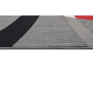 Allstar 5x7 Modern Accent Rug in Grey with Red Abstract Overlapping Curve Design (5' 2" x 7' 0")
