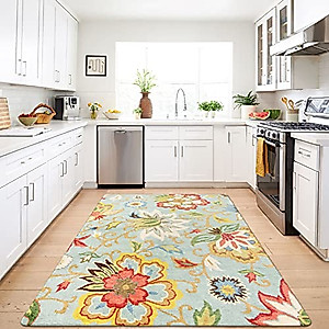 Lahome Machine Washable Floral Living Room Rug - 5x7 Area Rugs for Bedroom Non-Slip Large Low-Plie Kitchen Rug Soft Throw Nursery Kids Room Rug Distressed Indoor Carpet for Dining Room Entryway Office
