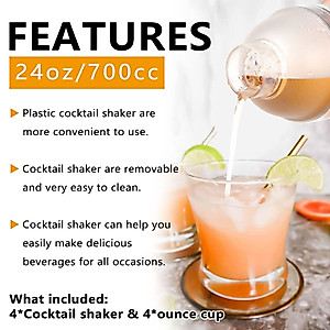 Plastic Cocktail Shaker 4 Pack 24oz Drink Mixer Gift Boxed With 4 Pack Ounce Cup Clear Bar Set