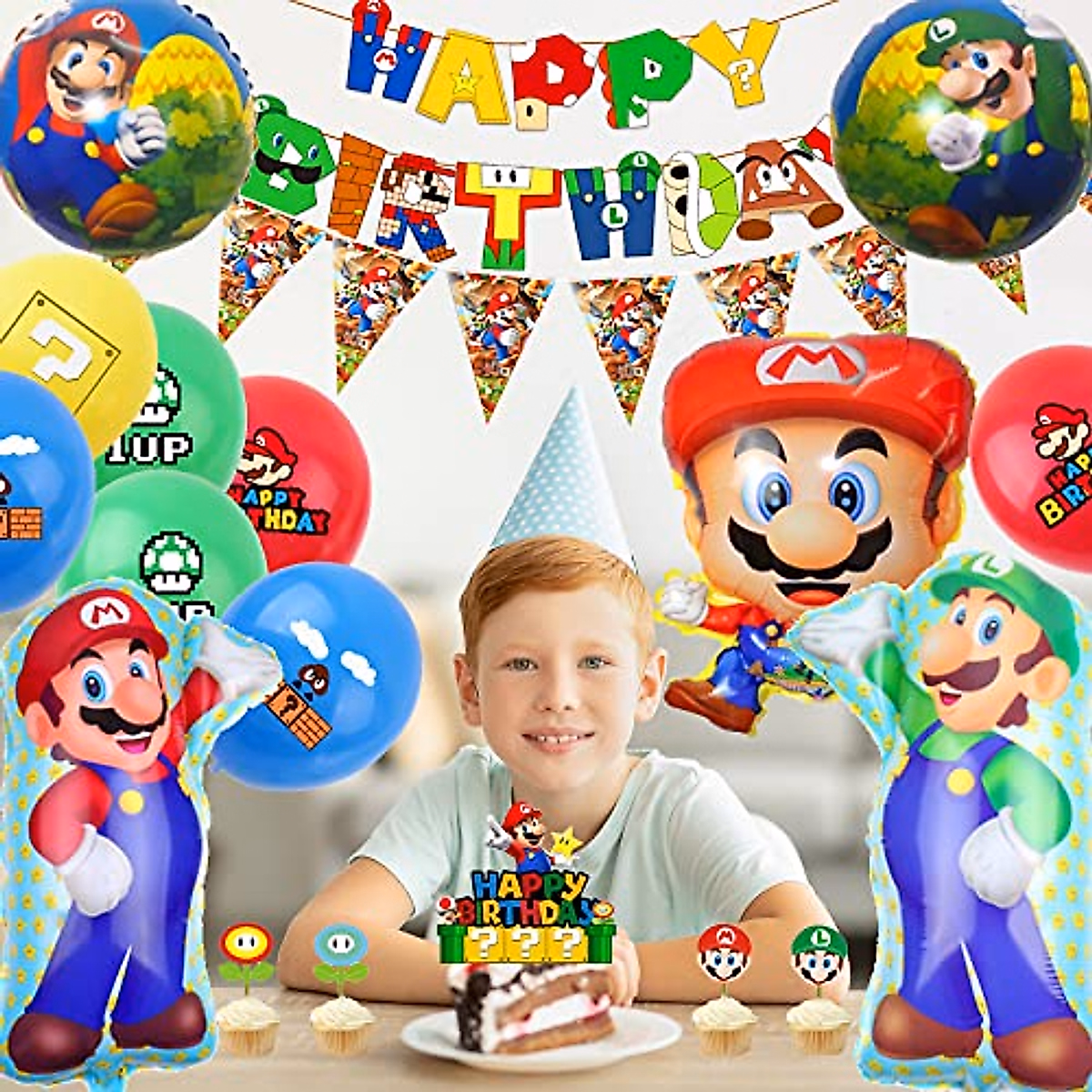 Su-perr M-arioo Birthday Party Supplies,44pcs Su-perr M-arioo Party Decorations Set-Su-perr M-arioo Bros Balloons,M-arioo Balloons Banner etc Su-perr M-arioo Theme Birthday Party Supplies for Boy Kids
