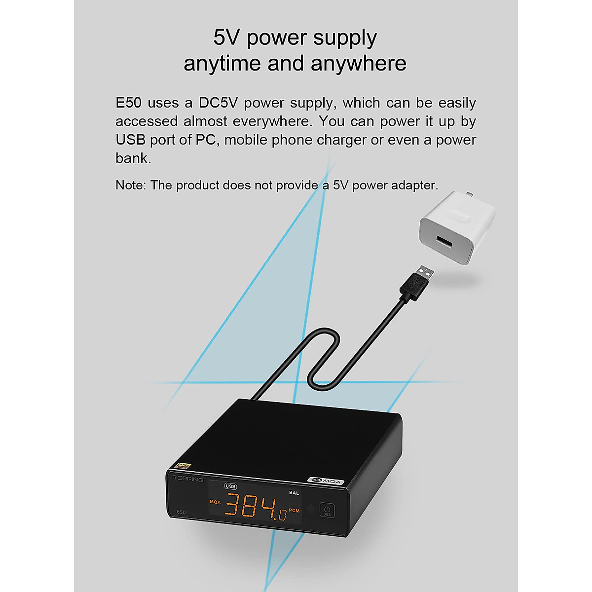 Topping E50 Mini HiFi DAC ES9068AS DSD512 PCM768kHz USB DAC USB/Coax/Opt Inputs RCA/TRS Outputs Decoder for Home Theater Game Music Black