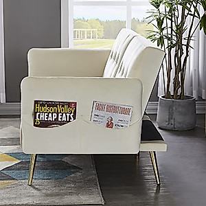 Anwick Velvet Convertible Futon Sofa Bed, Memory Foam Futon Couch Sleeper Sofa, 77.5''Modern Loveseat Sofa with Adjustable Backrest and Armrests for Home Living Room Office (Beige)