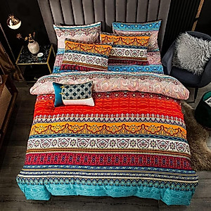 Elmiansly 3PCS Boho Style Floral Printed Duvet Cover Full Set, Exotic Indian Bedding Linen Set, Ultra Soft Comforter Cover Folk Quilt Cover 78 X 90 inches & 2 Pillow Shams for All Seasons