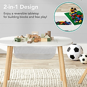 Best Choice Products 2-in-1 Kid's Wooden Building Block Table, Construction Activity Center for Playroom, Child Development w/Reversible Tabletop, 2 Stools, Storage Compartment