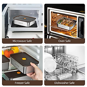 MAXCOOK Large Stainless Steel Food Containers With Lids, 118 oz Food Storage Container set, Leak Proof Metal Food Container Bento Box, Snack Container Set with Lid (Dishwasher & Freezer Safe, 3500 ml)