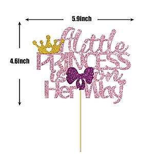 Maicaiffe A Little Princess is on Her Way Cake Topper, Gender Reveal Party - It's a Girl - Girl First Birthday Party Cake Decorations Pink Glitter