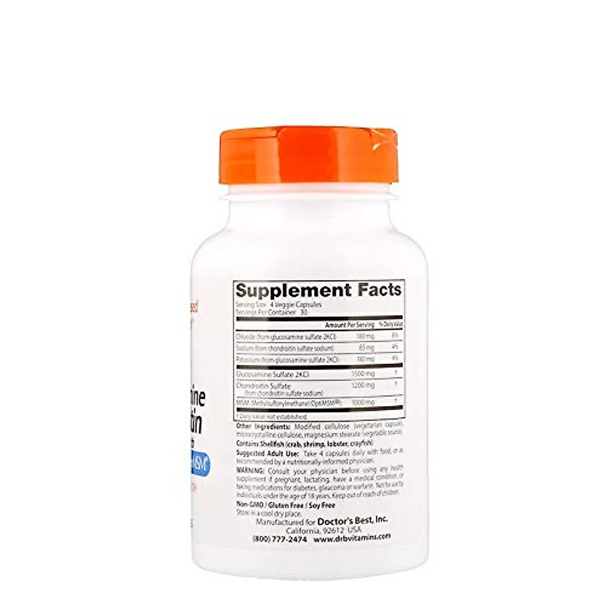 Doctor's Best Glucosamine Chondroitin Msm with OptiMSM Capsules, Supports Healthy Joint Structure, Function & Comfort, Non-GMO, Gluten Free, Soy Free, 120 Count (Pack of 1)