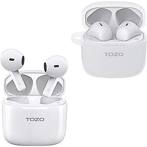 TOZO A3 Wireless Earbuds Bluetooth 5.3 Half in-Ear Lightweight Headsets White & TOZO A3 Protective Silicone Case White