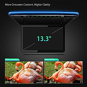 XTRONS Android Car Overhead Player 13.3 Inch Wide IPS Screen Car Roof Mount Monitor with Built-in Stereo Speakers Flip Down Overhead Car Monitor Support 8K Video, Bluetooth, WiFi, HDMI, USB, IR