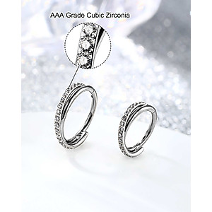 Melighting G23 Titanium Nose Rings Hoop 16G Conch Piercing Jewelry Clear CZ Double Titanium Helix Earrings Septum Rings Tragus Daith Piercing Jewelry for Women