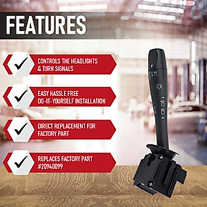 Turn Signal and Headlamp Dimmer Switch Blinker Lever, Replaces D6254E, 20940099, SW5908 - Compatible with Chevy, Pontiac, Saturn & Suzuki Vehicles - Equinox, HHR, Cobalt, G5, Sky