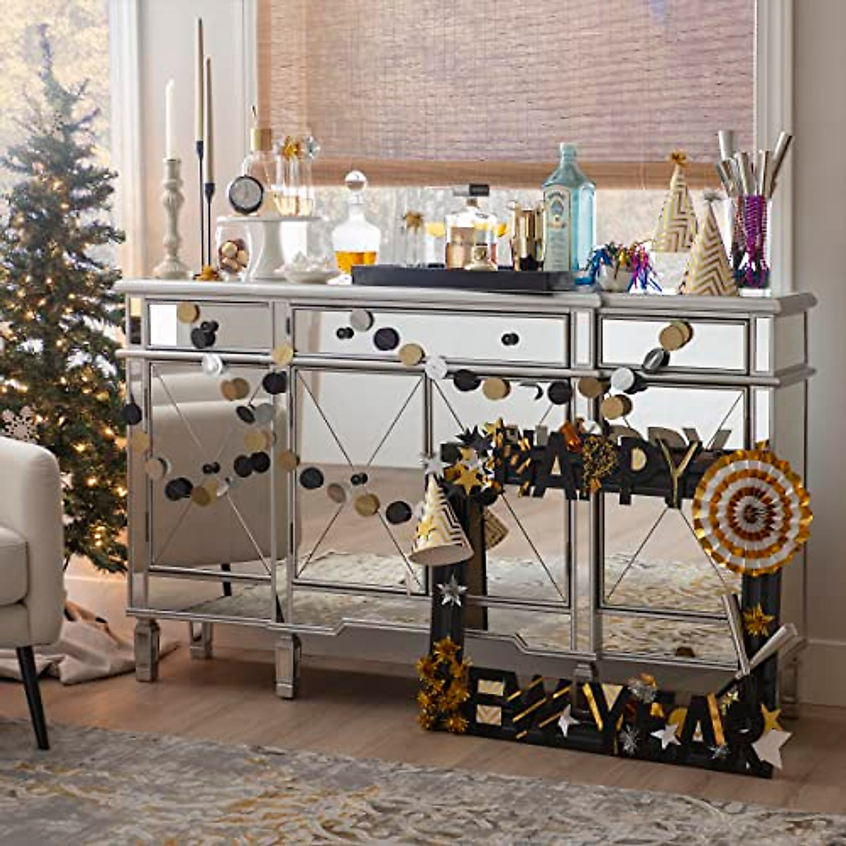 Powell Company Mirrored 4-Door 3-Drawer Console