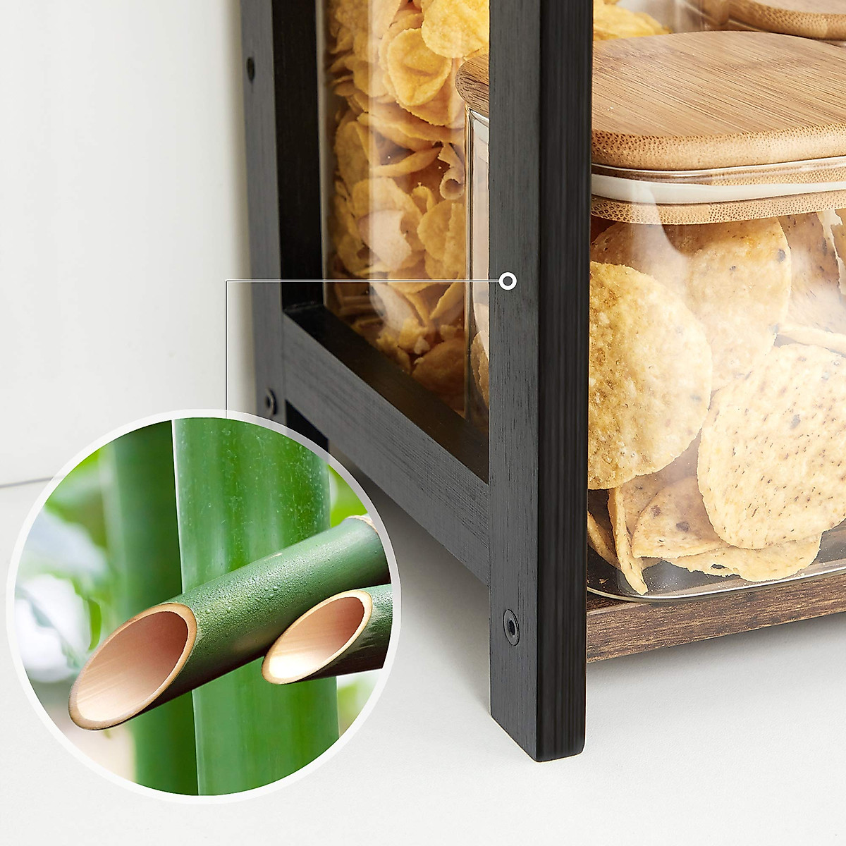 SONGMICS Spice Rack, 2-Tier Counter Shelf, Desktop Storage Organizer, for Countertop, Kitchen, Office, Living Room, Rustic Brown and Black UOFS046B01