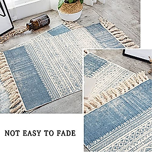 HLOVME Woven Cotton Boho Area Rug with Tassel 2' x 3' Washable Indoor/Outdoor Rugs for Living Room Bedroom Kitchen Hallways Floor