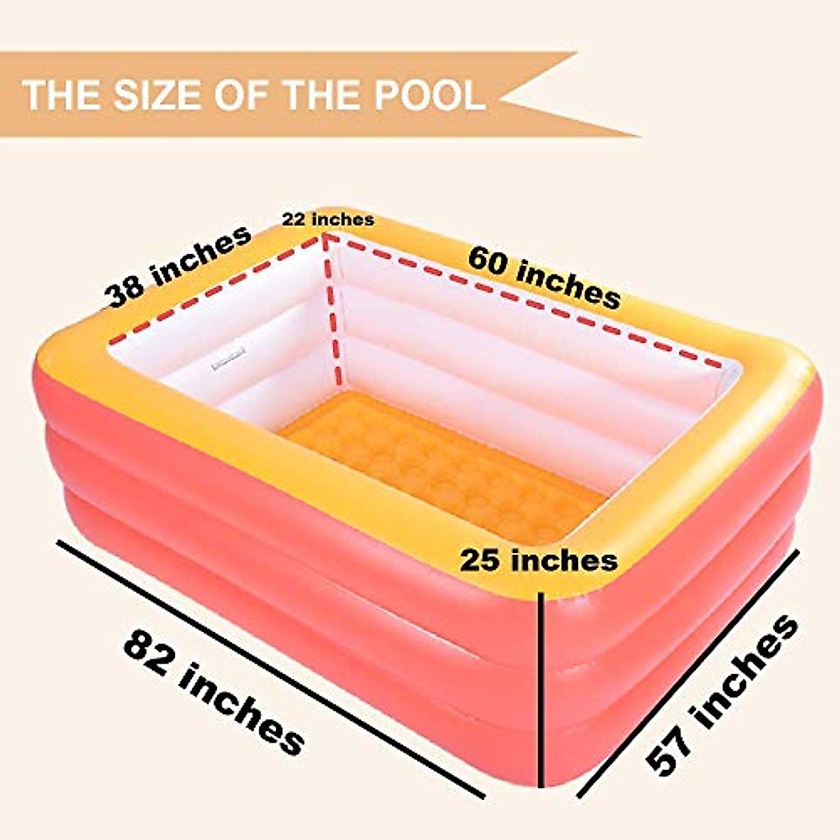 Inflatable Pools, Kiddie Pools, Inflatable Family Swim Play Center Pool with Soft Floor, 82" & 59" Durable Swimming Pool, Summer Water Fun for Garden or Backyard or Indoor (82Orange&59Green)