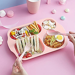 2 Pcs Wheat Straw Divided Plates, School Lunch Trays, Fast Food Trays Cafeteria Trays with Compartments, Home Restaurant(Beige)