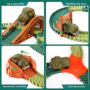 Jurassic Dinosaur Toys Race Car Track for Boys Age 4-7 Dinosaur World Road Race - Flexible Train Track Playset with 2 Cars and 8 Dinos-Todder Kids Best Gifts Ideas 3 5 6 Years Old (220+pcs) DDAI