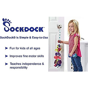 SockDock Sock Laundry Tool & Storage Hanger for Washing Drying & Storing Paired Socks, Clips & Locks, No Sorting or Matching, Foldable Closet Organizer Better Than Mesh Bag, 2-Pack (Blue)