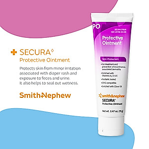 Smith+Nephew SECURA◊ Protective Ointment, Diaper Rash Ointment Tube, Dermatitis Moisturizer, Contains Vitamin A, D, and E, 2.47 Ounces