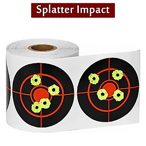 Splatter Target Stickers, 3 Inch Reactive Paper Targets, 250 Pcs Adhesive Shooting Targets with Fluorescent Yellow Impact for BB Gun, Pellet Gun, Airsoft, Rifle Shooting Practice