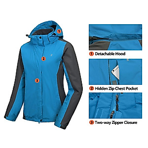 Little Donkey Andy Women's 3 in 1 Winter Ski Jacket Warm Fleece Liner Jacket Waterproof Windproof Snow Coat & Detachable Hood Blue/Grey M