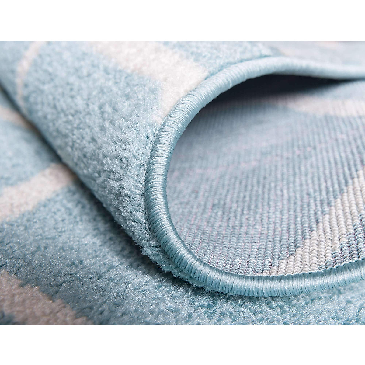 Unique Loom Trellis Frieze Collection Area Rug - Rounded (5' 1" x 8', Light Blue/ Ivory)