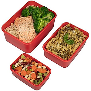 Microwave Nesting Containers Set of 3 w Lids and Locking Steam Vents- Reheating, Cooking, Meal Prep - Microwaveable, Durable, Reusable, BPA-Free, Freezer and Dishwasher Safe Food Storage- Fall Cooking