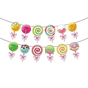 Candy Banner,Candy Garland Birthday Banner,Candy Party Decorations,Lollipop Bunting Banner for Girls ,Candy Birthday Party,Baby Shower ,Wedding Bridal Shower Home Classroom Supplies