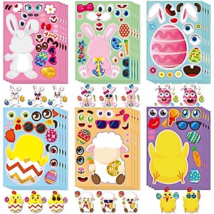 GonLei 24pcs Easter Stickers for Kid, Make-a-face Easter Stickers for Child Easter Egg Farm Animal Rabbit Chicks Sheeps DIY Sticker for Crafts Family Schools Classroom Activities Party Favor Supplies