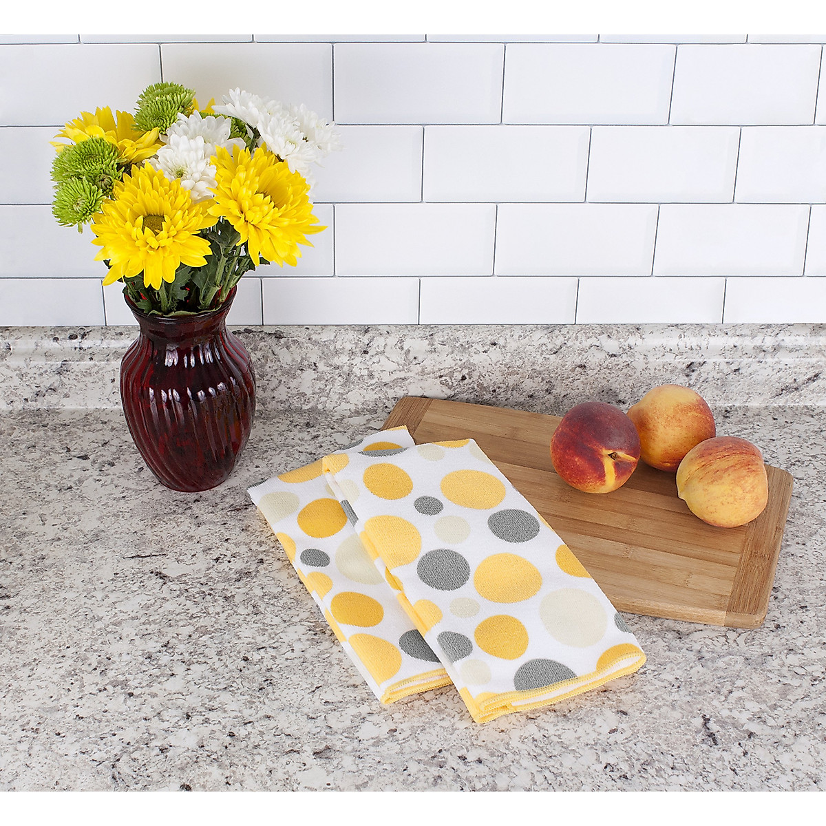 Ritz Royale Collection 100% Polyester Microfiber, Multi-Purpose, Polka Dot Print Kitchen Towel Set, 25" x 16", 2-Pack, Daffodil Yellow