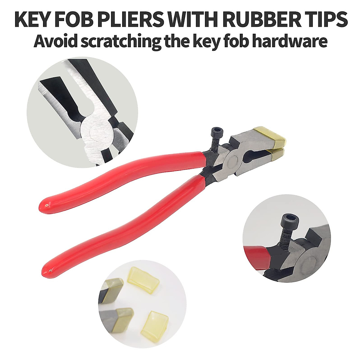 51 Sets Key Fob Hardware with Key Fob Pliers Tool, Glass Running Pliers Attach Rubber Tips for Key Fob Hardware Install and Stained Glass Work, red