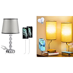 Unfusne Lamps for bedrooms Set of 3, Touch Control Table Lamp 3 Way Dimmable Nightstand Lamp with Fabric Shade, Small Lamp Living Room, Dorm, Home,Office(LED Bulb Included)