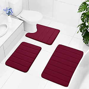 Buganda Memory Foam Bath Mat, 30" x 20", Ultra Soft and Non-Slip Bathroom Rugs, Water Absorbent and Machine Washable Bath Rug for Bathroom, Shower, and Tub, Burgundy