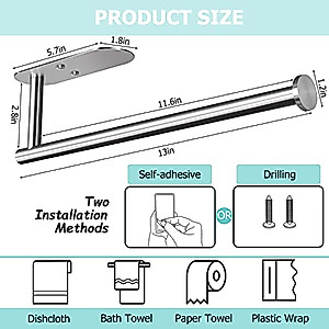 Paper Towel Holder Under Cabinet - Stainless Steel Paper Towel Holders Self-Adhesive Wall Mount Paper Towel Holder with Screws, 13in Under Cabinet Paper Towel Holder for Kitchen Paper Towel Rolls